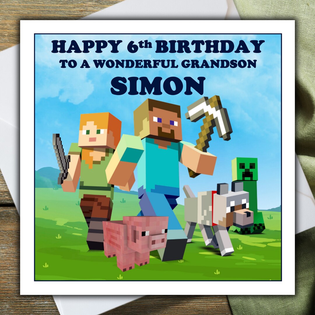 Minecraft Birthday Cards Personalised With Any AGE RELATIONSHIP NAME - Etsy