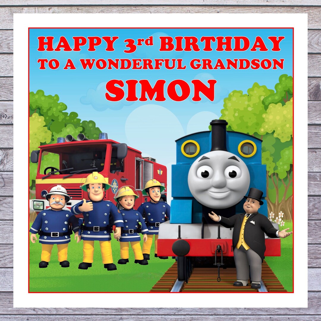 Fireman Sam & Thomas the Tank Engine Personalised Birthday Cards Any ...