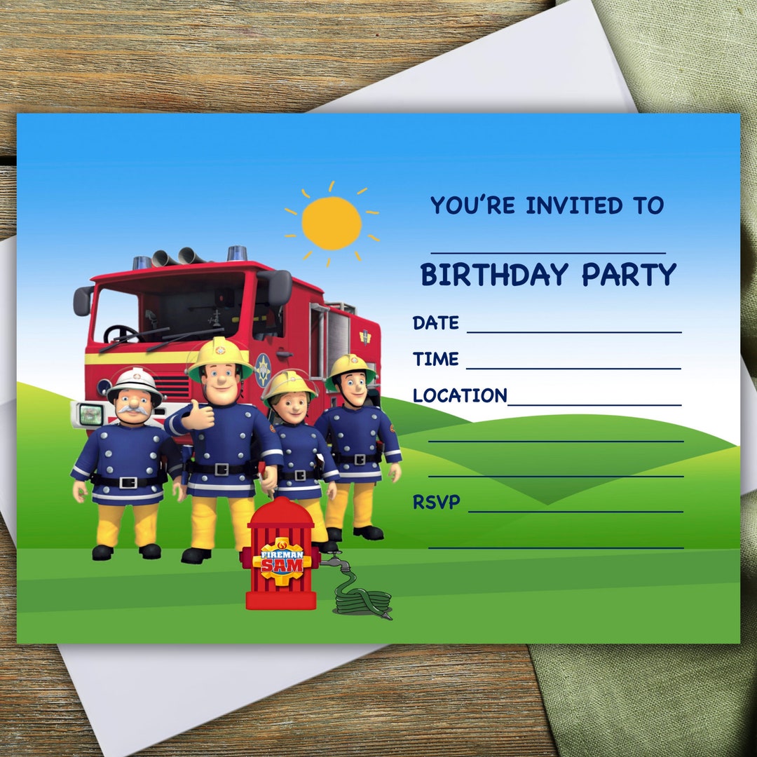 Fireman Sam Birthday Party Invitations 10 INVITATIONS & ENVELOPES per ...