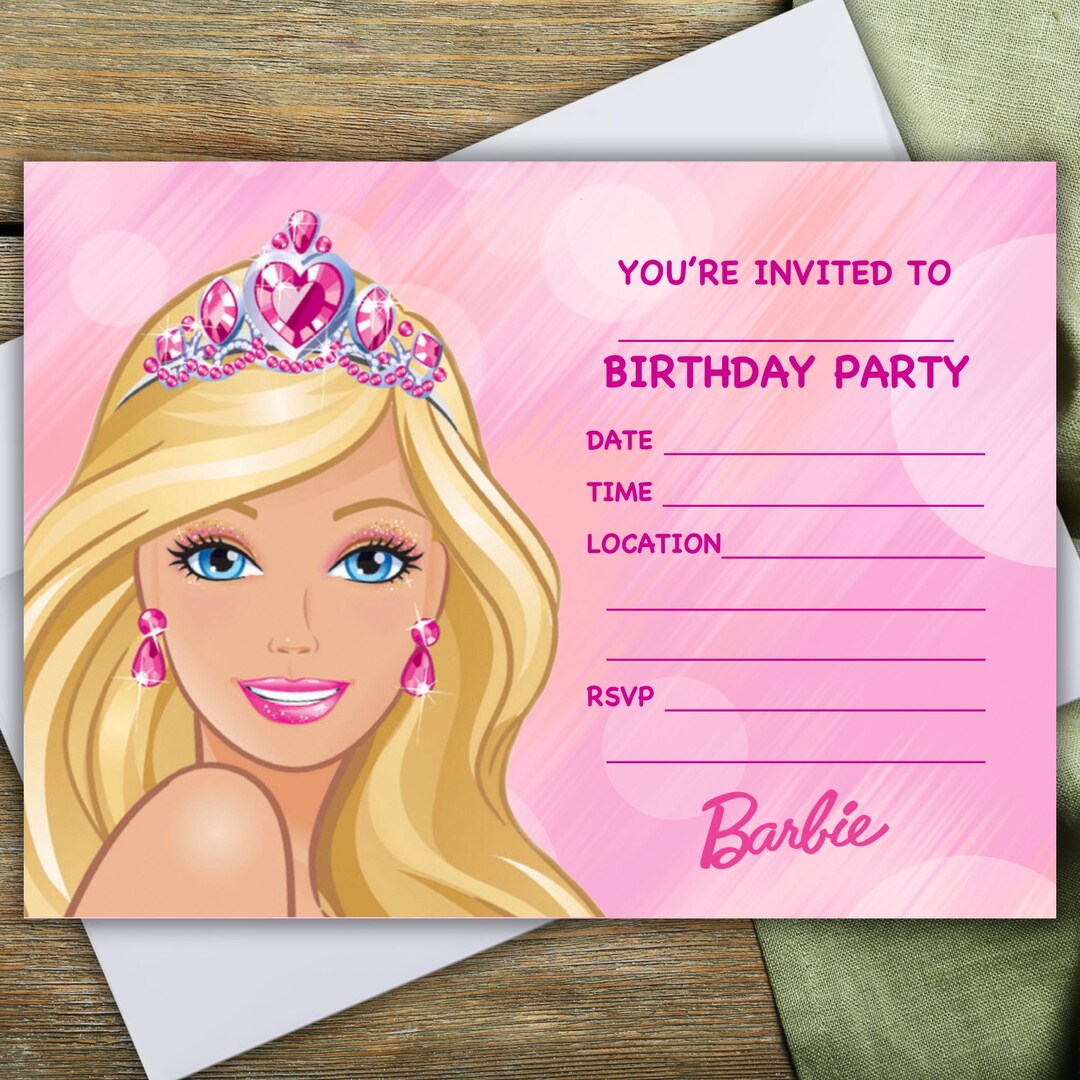 Barbie Birthday Party Invitations 10 INVITATIONS & ENVELOPES per Pack ...