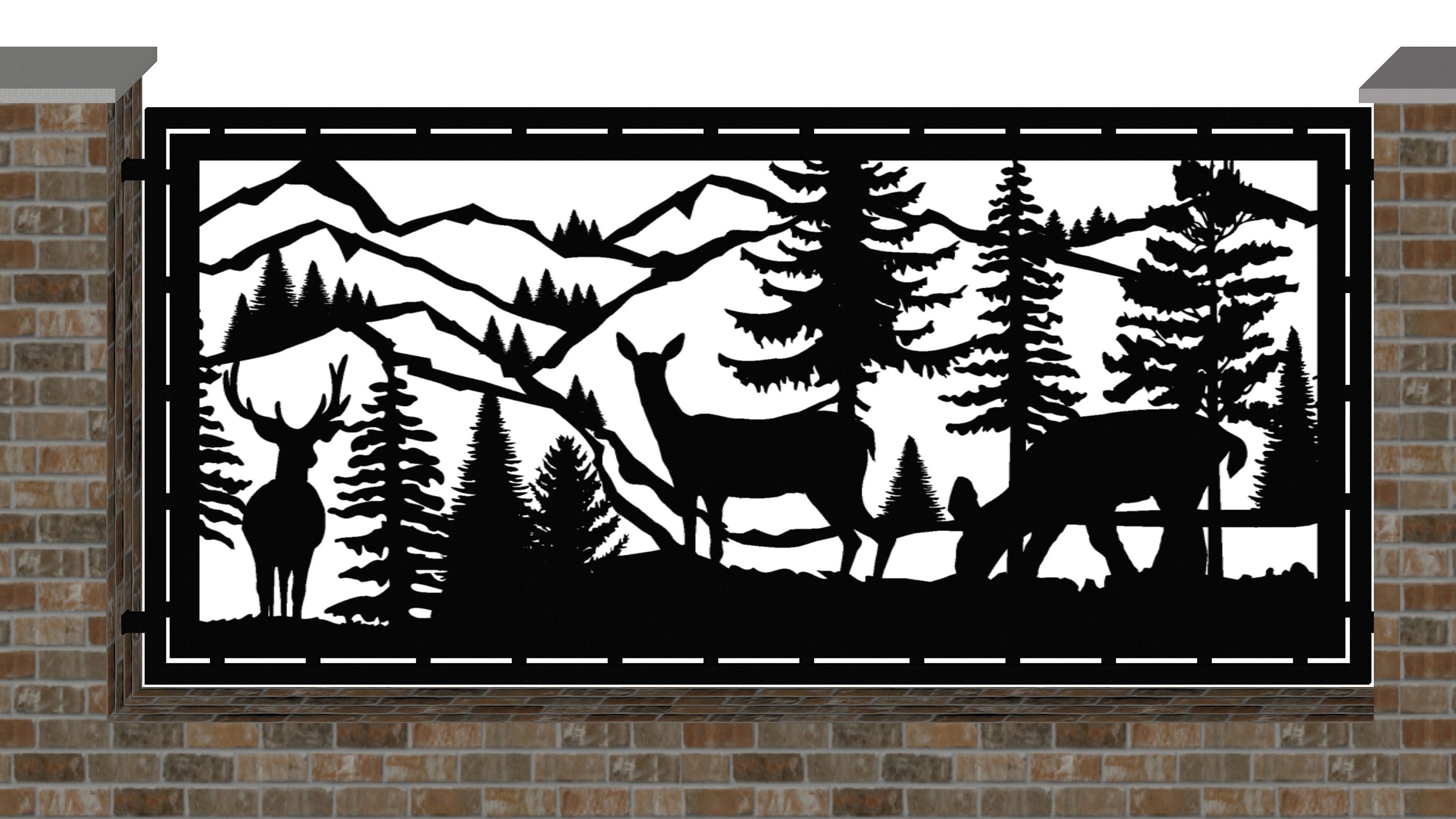 Buck-two-does-mountains-river-30x60-cm - Dxf File - Laser Cut - Plasma ...