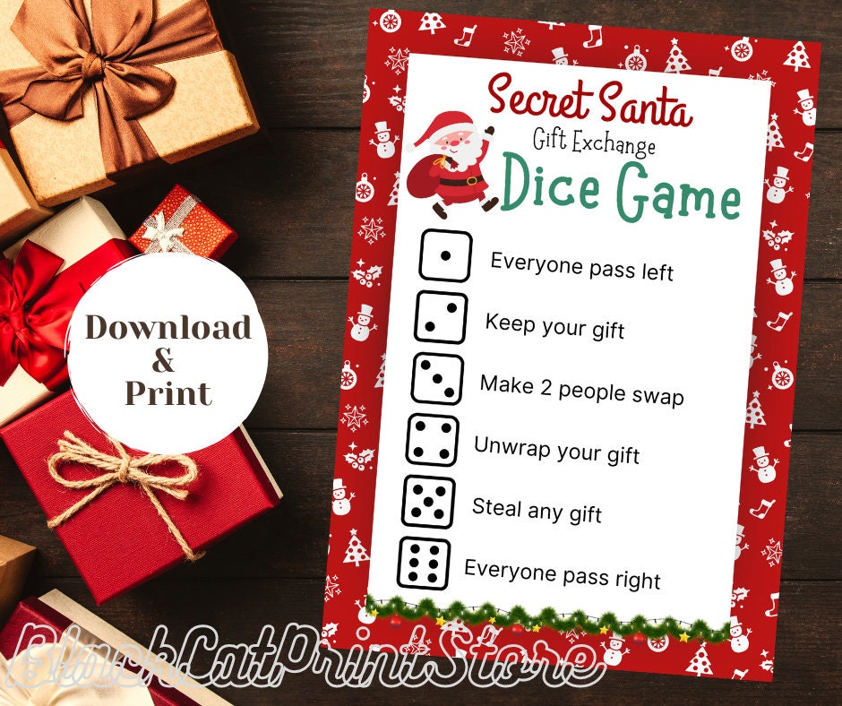 Printable Secret Santa Gift Exchange Dice Game, Christmas Game, Instant ...