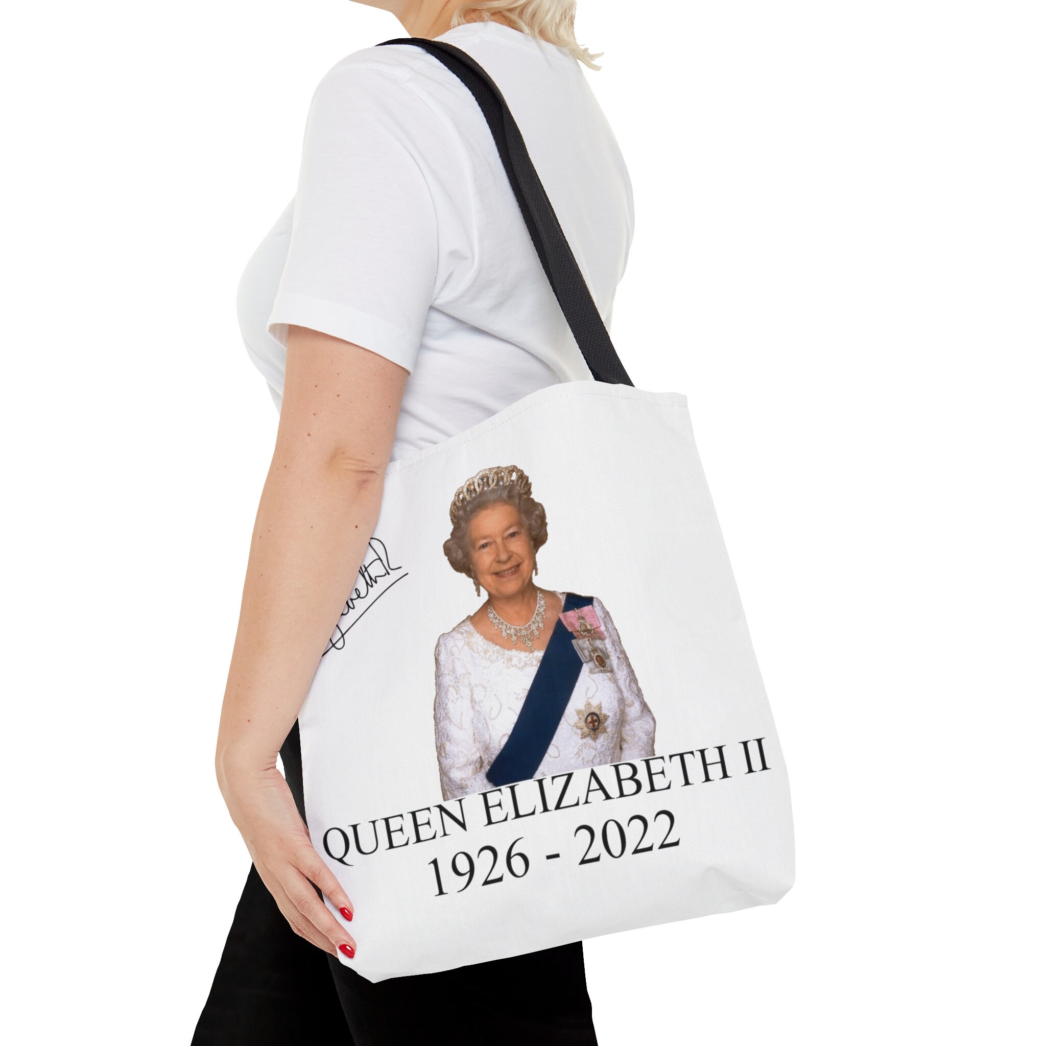 Royal Essence: Queen Elizabeth II Inspired Tote Bag With Tiara, Blue ...