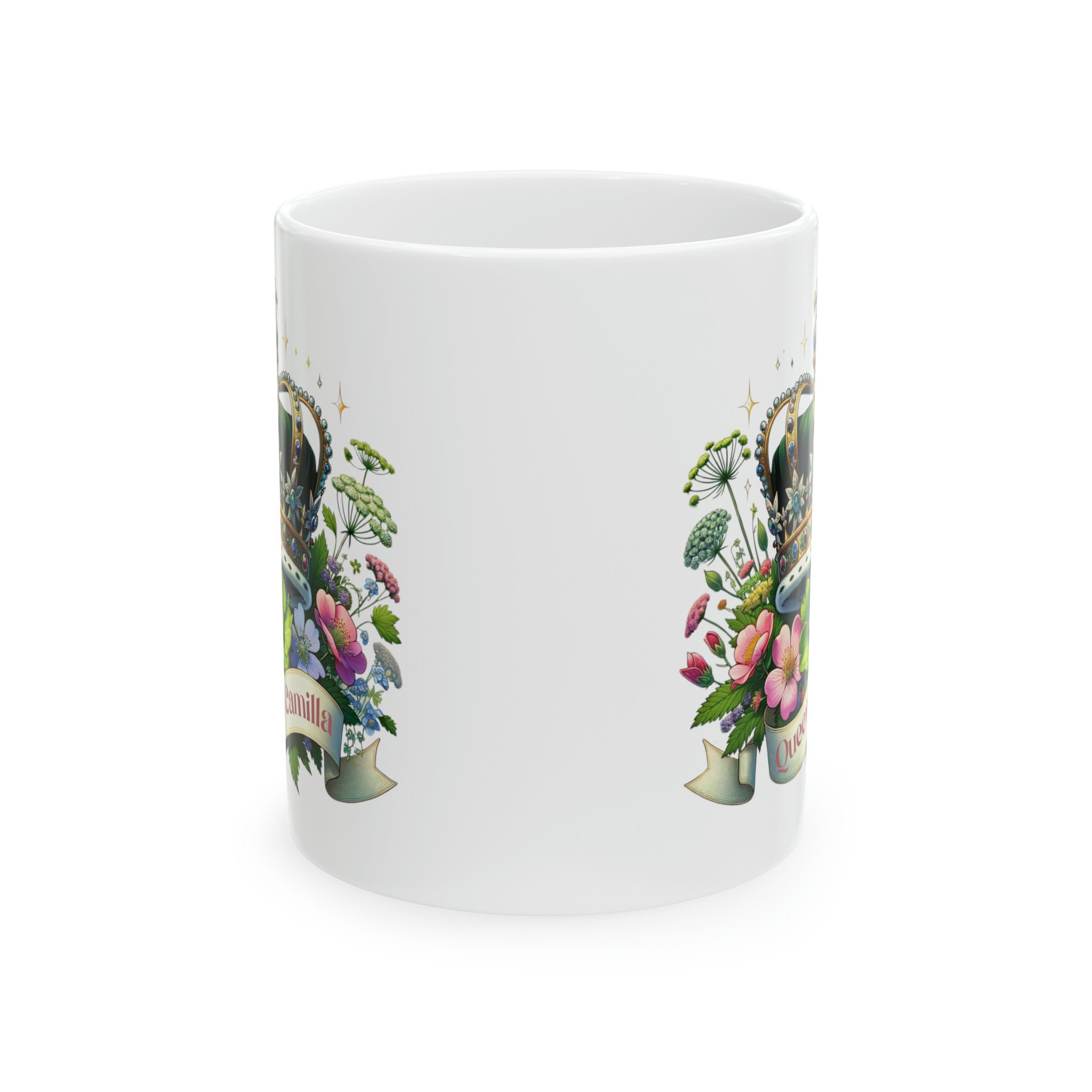 Queen Crown Floral Mug - British Royal Inspired Ceramic Cup - Elegant ...