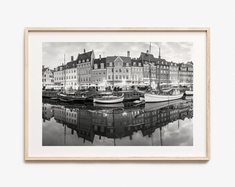 Copenhagen Print, Black and White Boat Print, Poster Nyhavn, Denmark ...