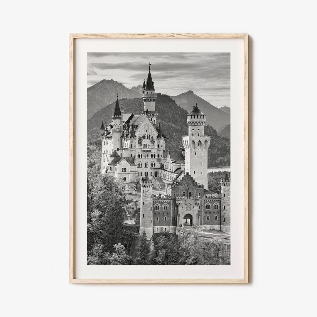 Neuschwanstein Castle Photo Poster Print, Castle Black and White Art ...
