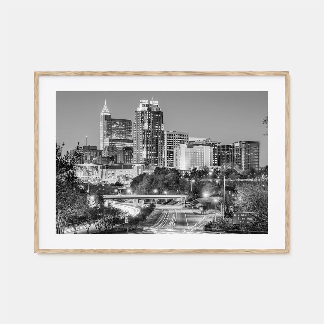 Raleigh Photo Poster Print Horizontal, Raleigh Black and White Wall Art ...