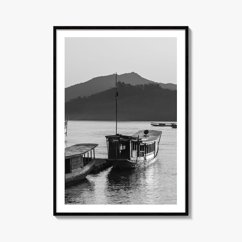 Luang Prabang Black and White Fine Art Photo Print, Mekong River Laos ...