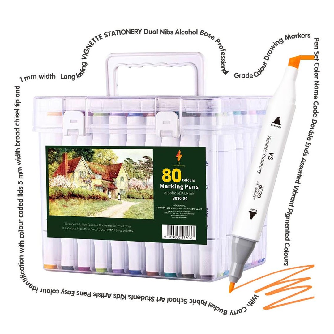 80 Colour Markers Dual Nibs Alcohol Base Colour Coding Assorted Colours ...