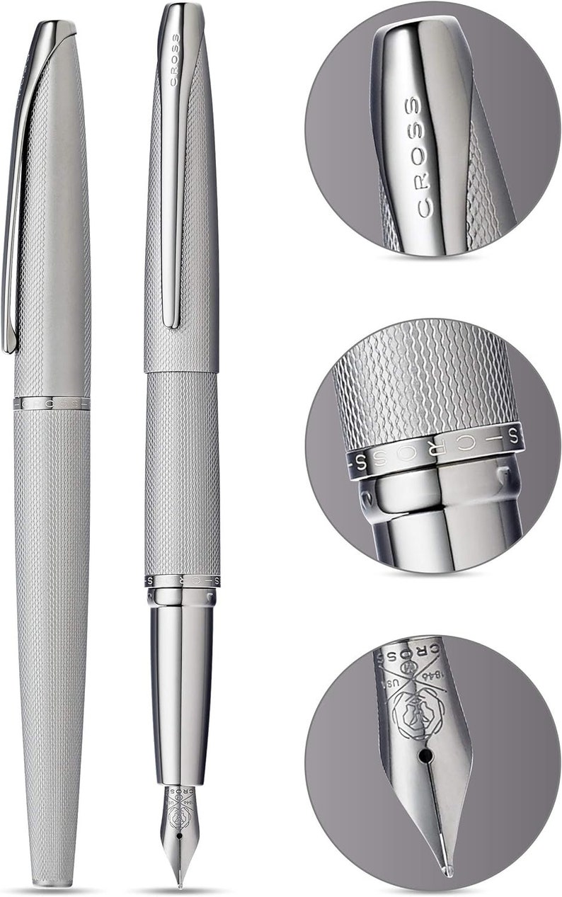 Laser Engraved CROSS ATX Fountain Pen Brushed Grey F Nib With Gift Box ...