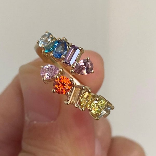 Rainbow Eternity Ring - Etsy