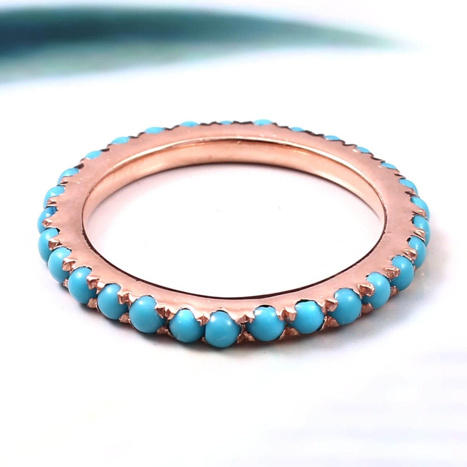 Turquoise Full Eternity Band, Turquoise Thin Stackable Eternity Rings, Full Eternity Band, Rose ...