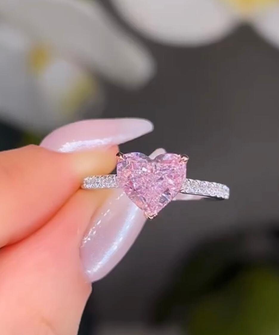 Heart Shaped Pink Sapphire Engagement Ring for Women Vintage Art Deco ...