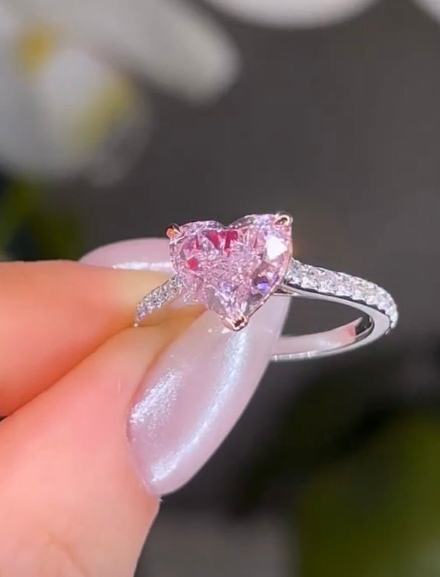 Heart Shaped Pink Sapphire Engagement Ring for Women Vintage Art Deco ...