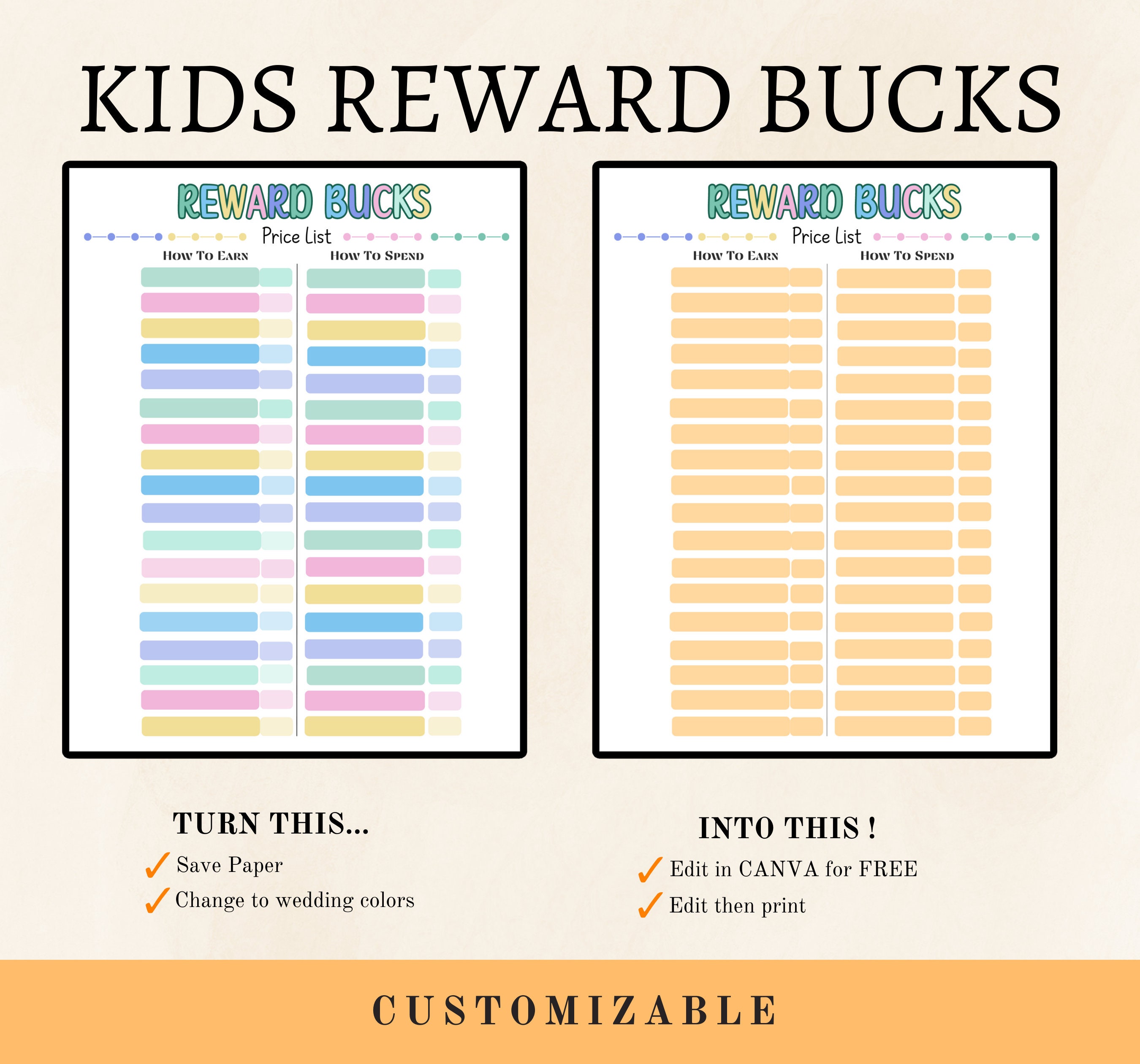 Editable Kids Reward Bucks, Earn Money Chart, PDF Reward System for ...