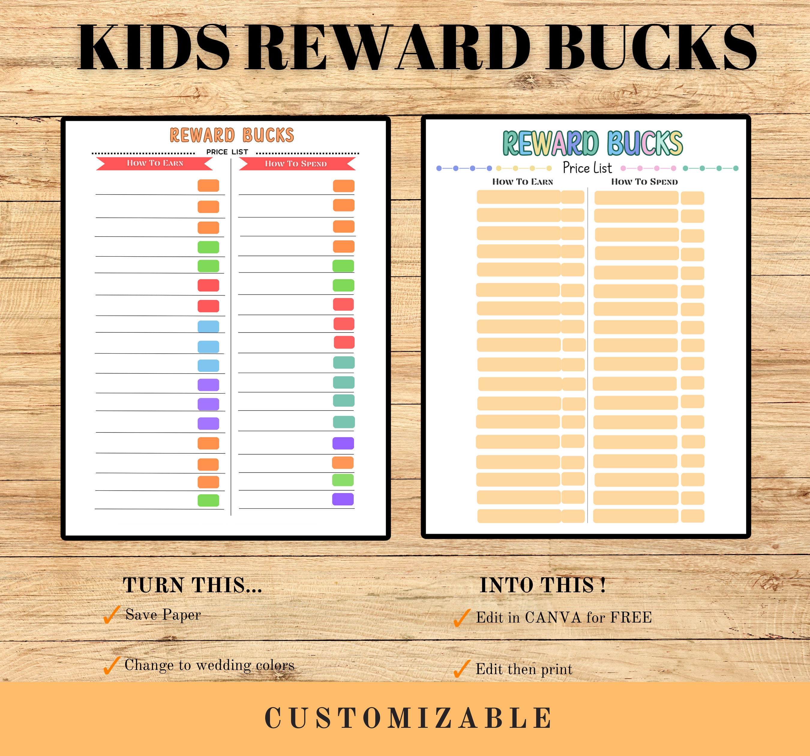 Editable Kids Reward Bucks Printable Reward Bucks Good Behavior Bucks ...