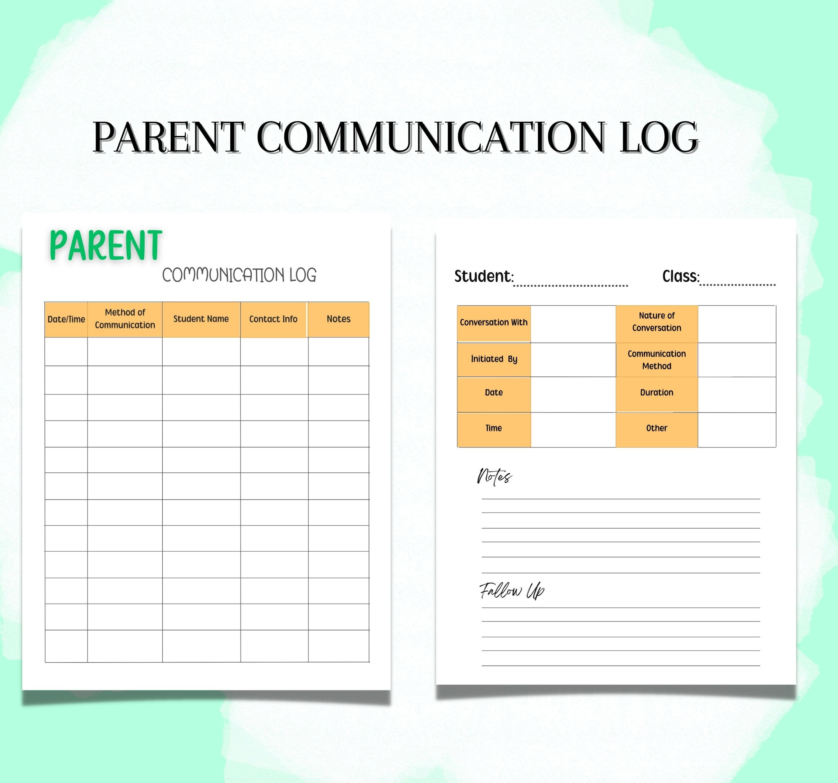 Back to School, Sign in Sheet, Parent Communication, Log Printable ...