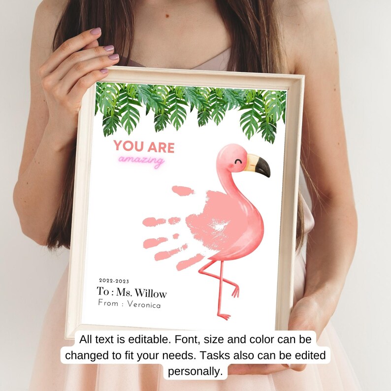 Teacher Appreciation Gift, Crafts for Kids, Handprint Flamingo Art ...