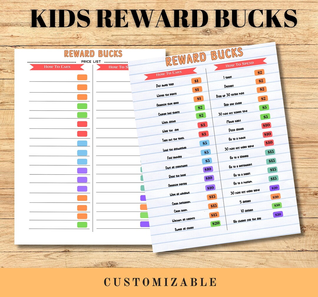 Editable Kids Reward Bucks Printable Reward Bucks Good Behavior Bucks ...