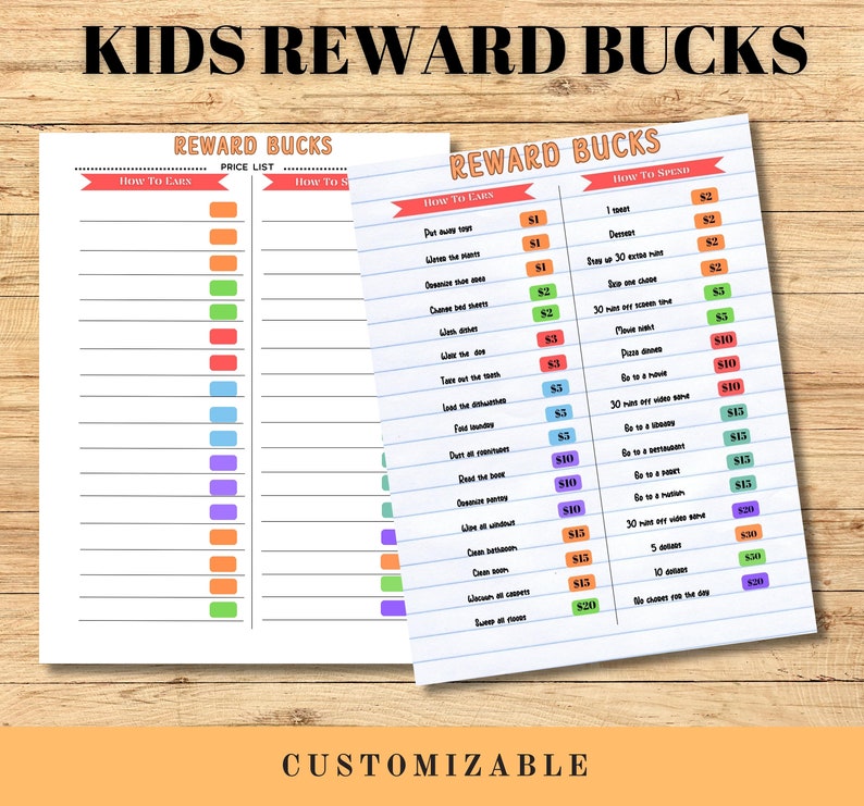 Editable Kids Reward Bucks Printable Reward Bucks Good Behavior Bucks ...