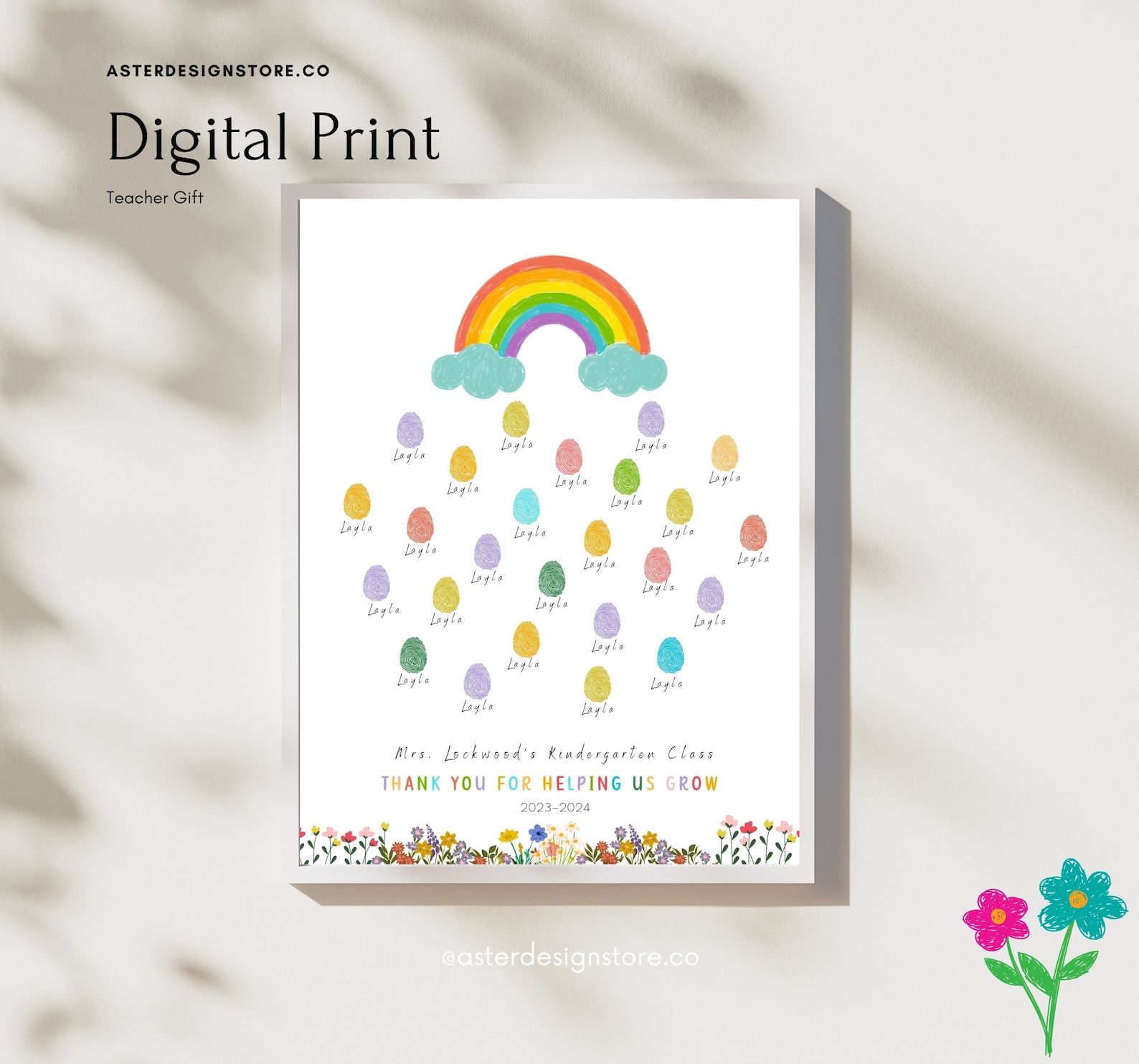 Teacher Appreciation Fingerprint Art: Printable Class Gift (canva ...