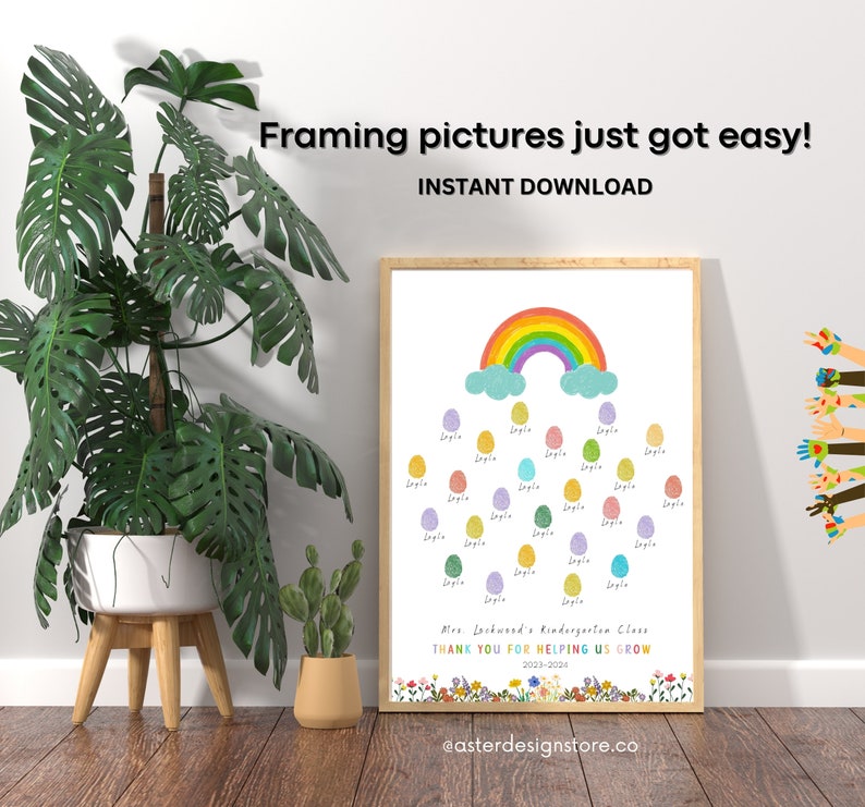 Teacher Appreciation Fingerprint Art: Printable Class Gift (canva ...