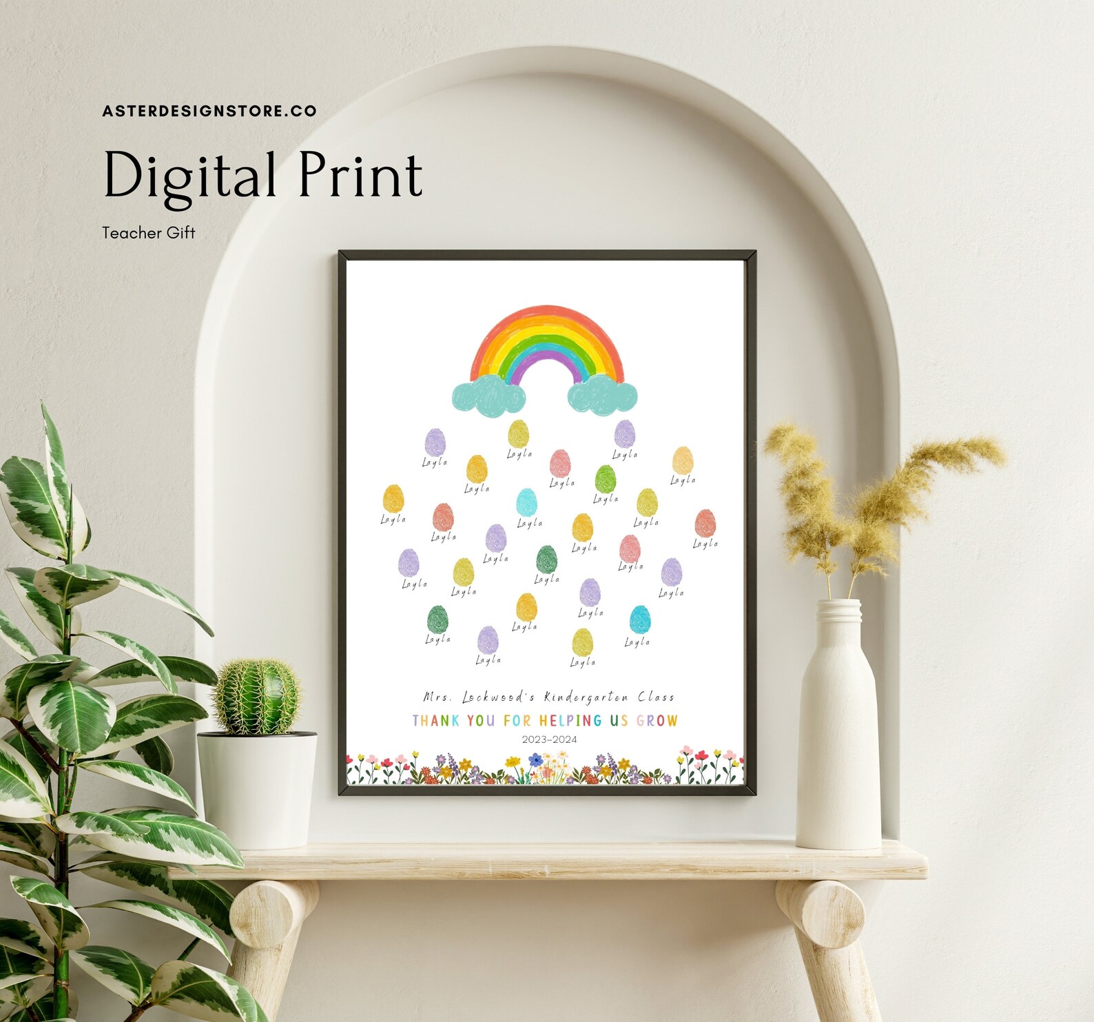 Teacher Appreciation Fingerprint Art: Printable Class Gift (canva ...