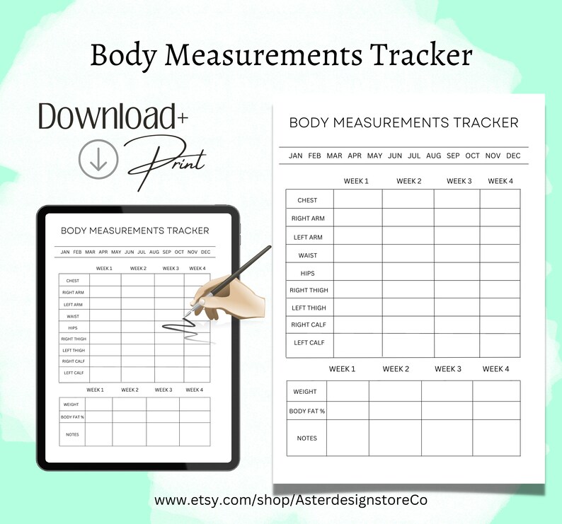 Body Measurement Tracker Printable, Body Measurement Chart, Weight Loss ...