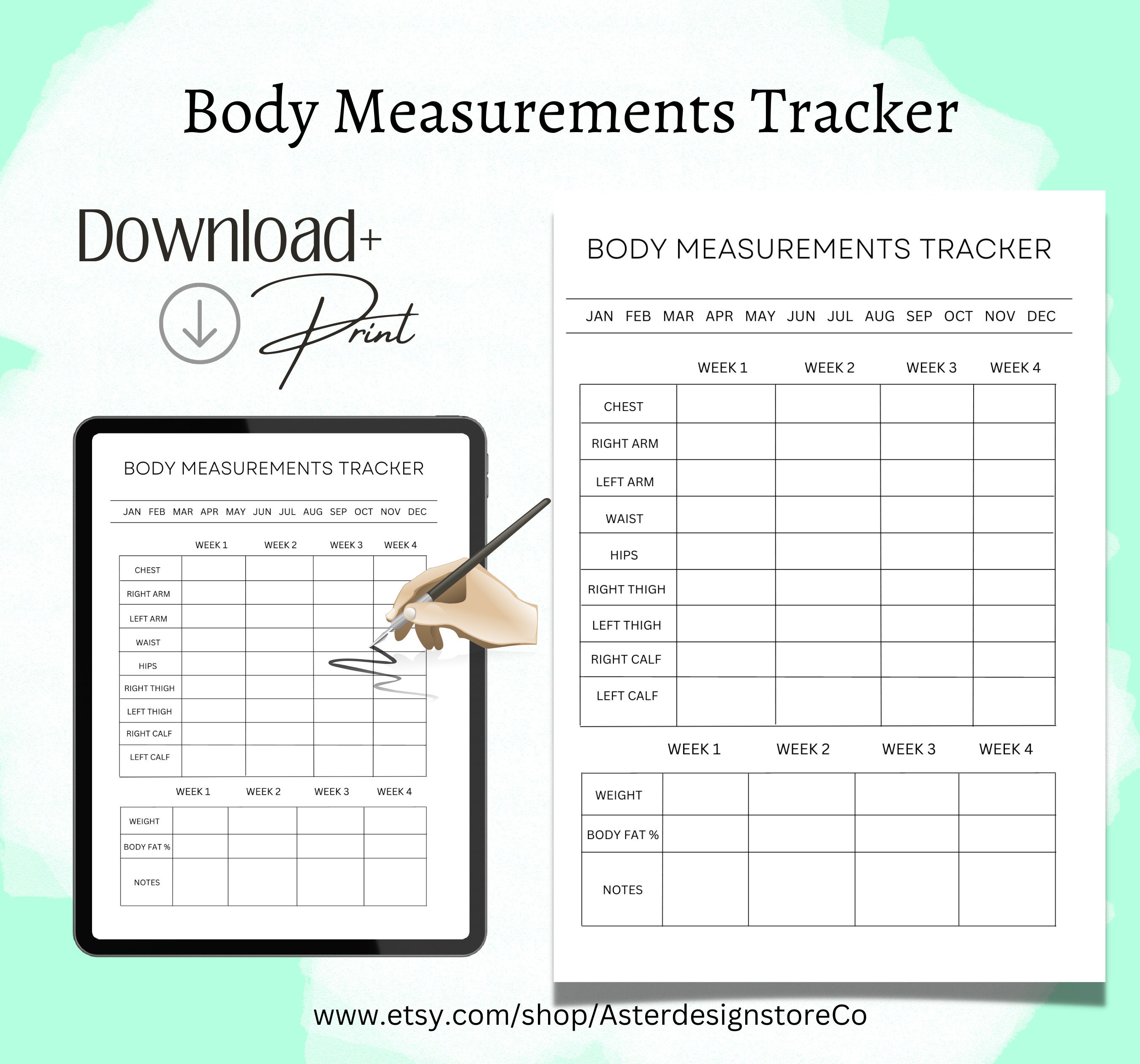 Body Measurement Tracker Printable, Body Measurement Chart, Weight Loss ...