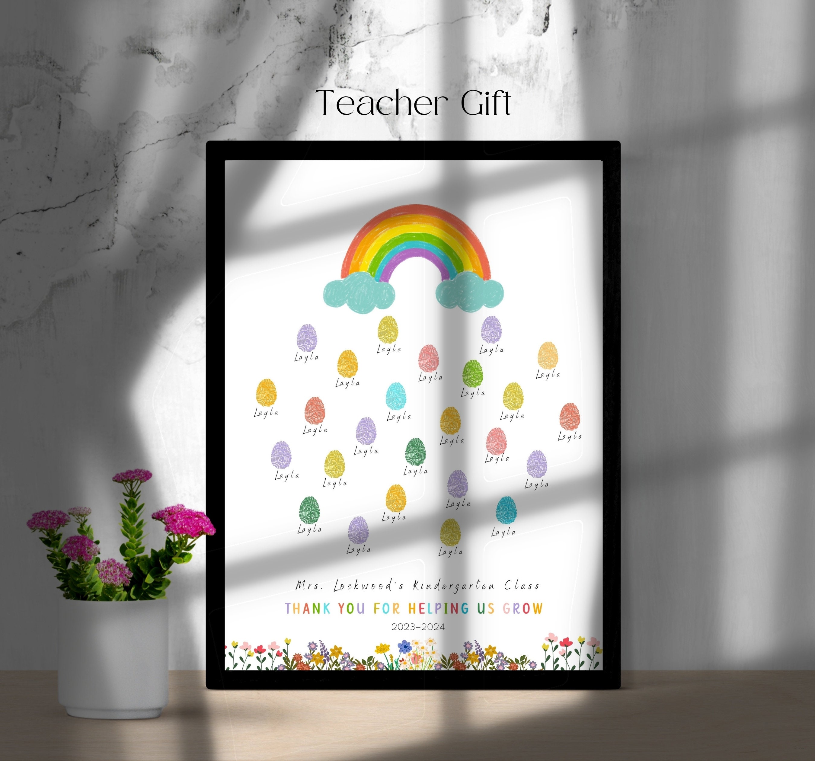 Teacher Appreciation Fingerprint Art: Printable Class Gift (canva ...