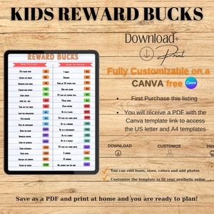 Editable Kids Reward Bucks Printable Reward Bucks Good Behavior Bucks ...