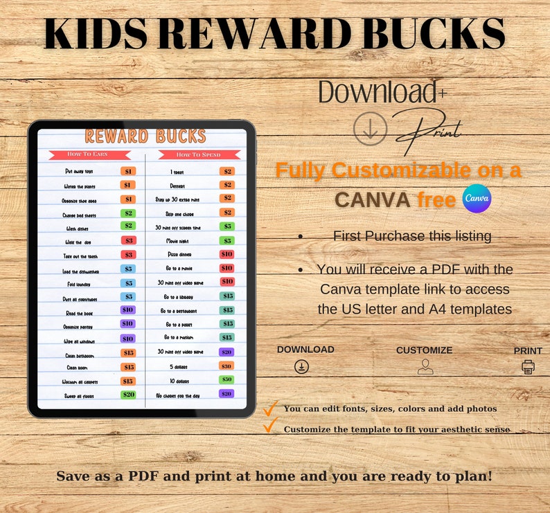 Editable Kids Reward Bucks Printable Reward Bucks Good Behavior Bucks ...