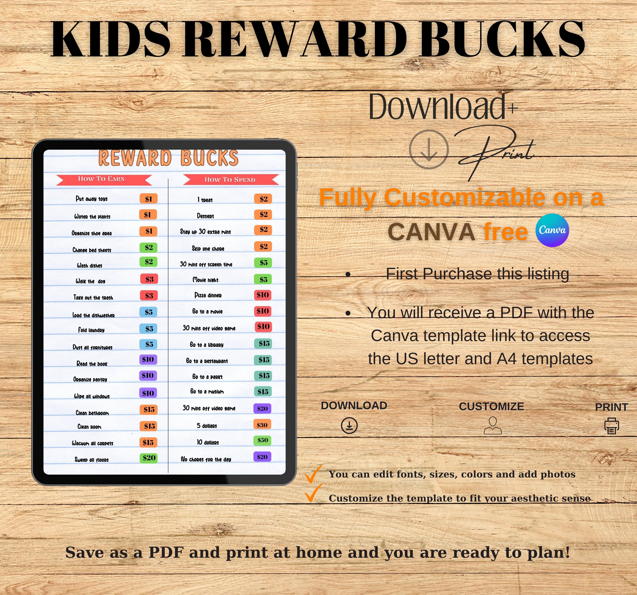 Editable Kids Reward Bucks Printable Reward Bucks Good Behavior Bucks ...