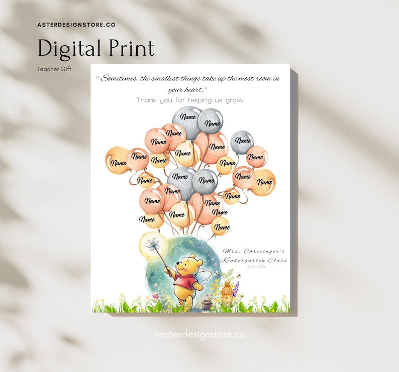 Personalized Winnie the Pooh Teacher Gift, Class Names Printable ...