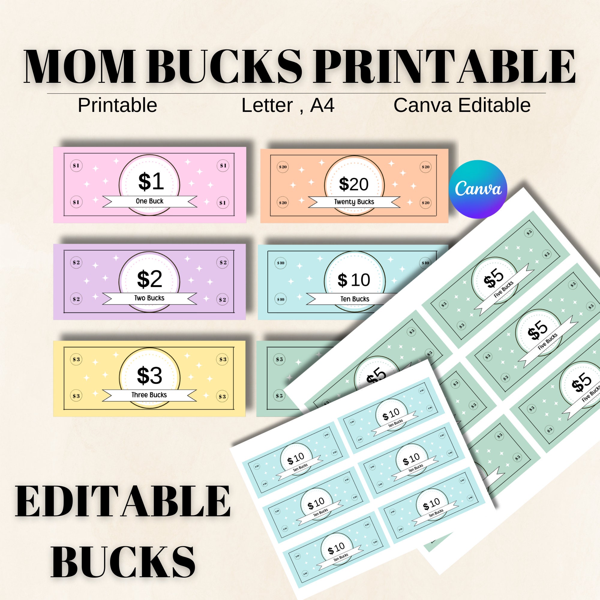 EDITABLE Mom Bucks Printable Reward Bucks Good Behavior Bucks Chore ...