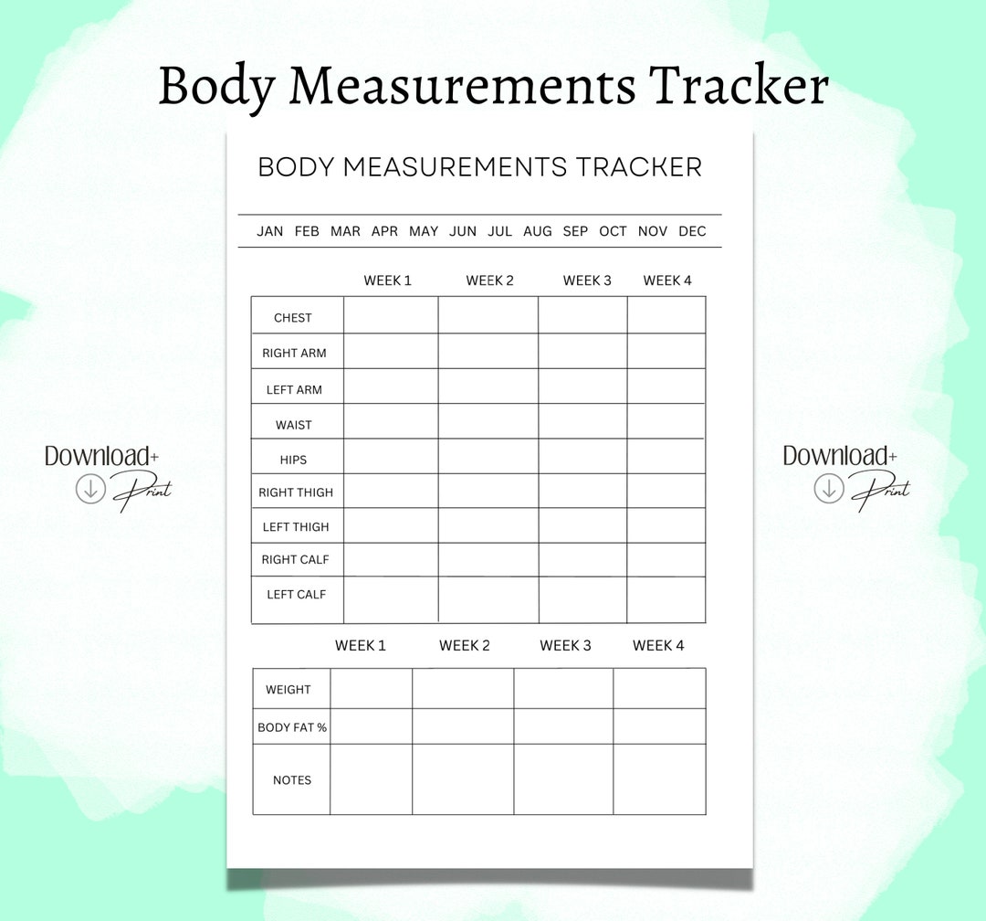 Body Measurement Tracker Printable, Body Measurement Chart, Weight Loss ...