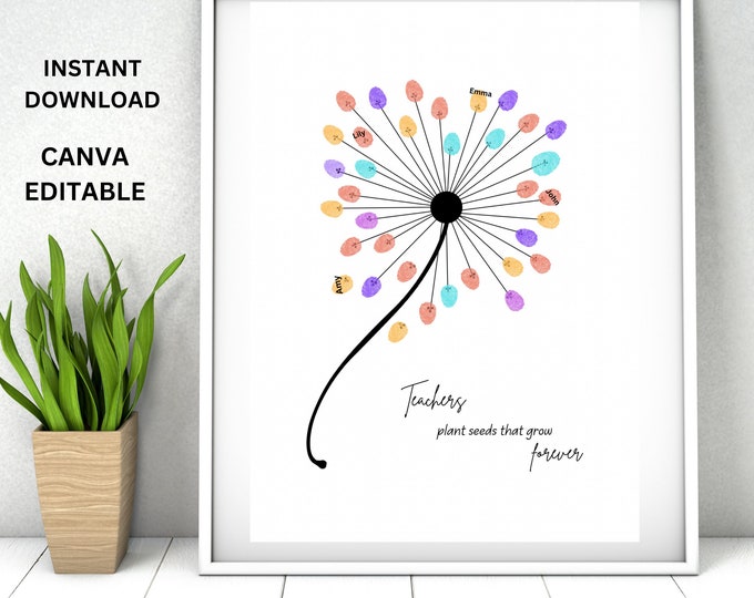 Teacher Appreciation Fingerprint Dandelion Gift (digital File) - Etsy ...