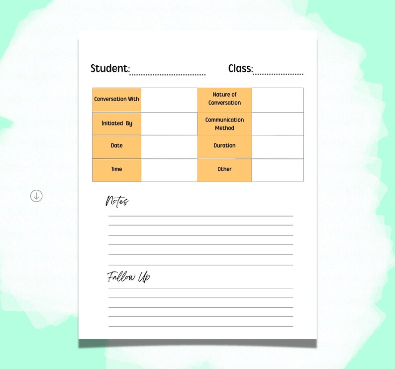 Back to School, Sign in Sheet, Parent Communication, Log Printable ...