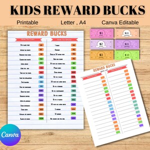 Editable Kids Reward Bucks Printable Reward Bucks Good Behavior Bucks ...