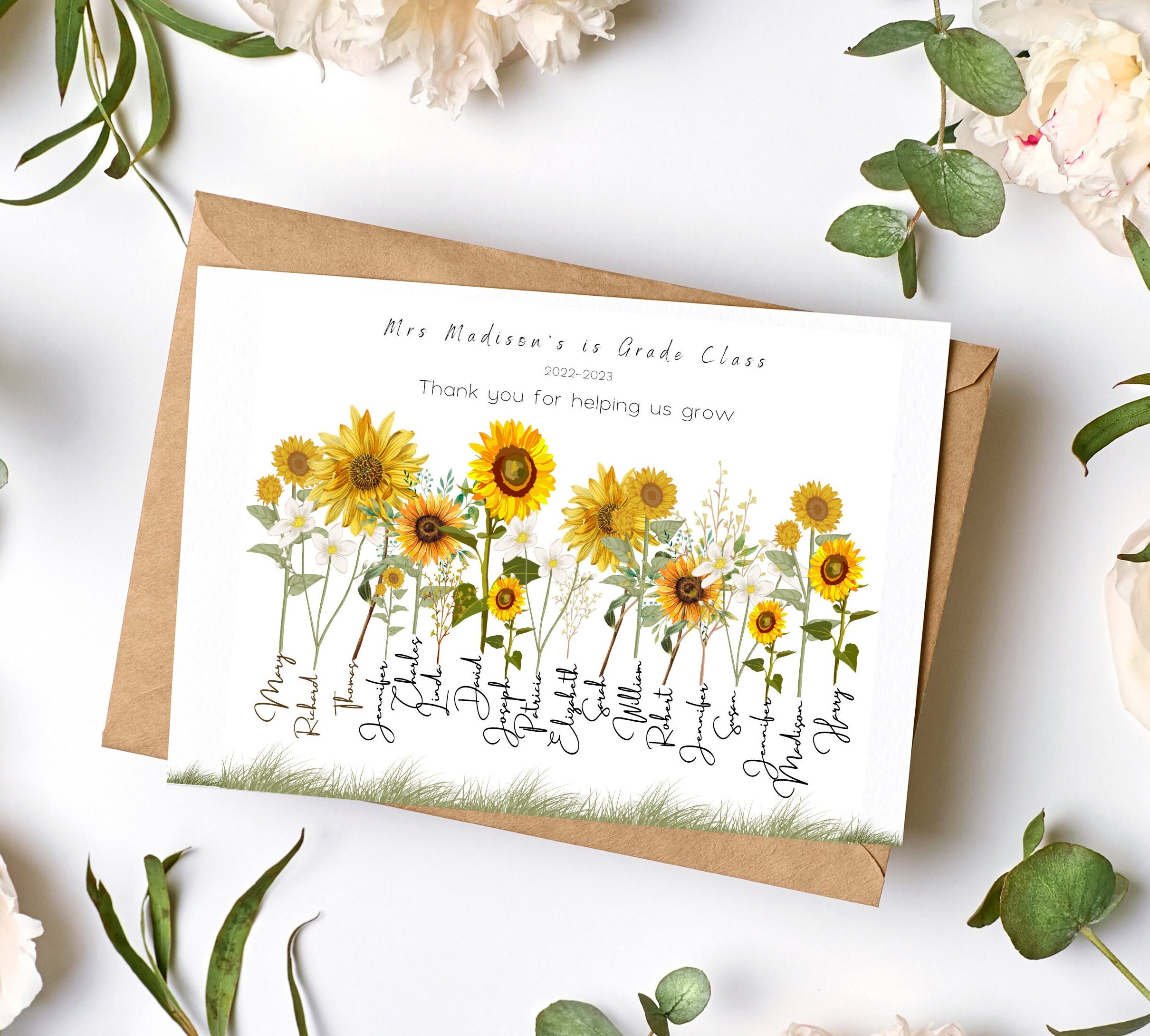 Personalized Teacher Appreciation Print: Sunflower Gift From Class ...
