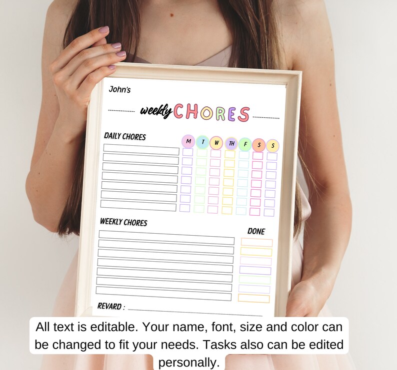 Chore chart, Printable Editable Daily & Weekly Kids Chore ...