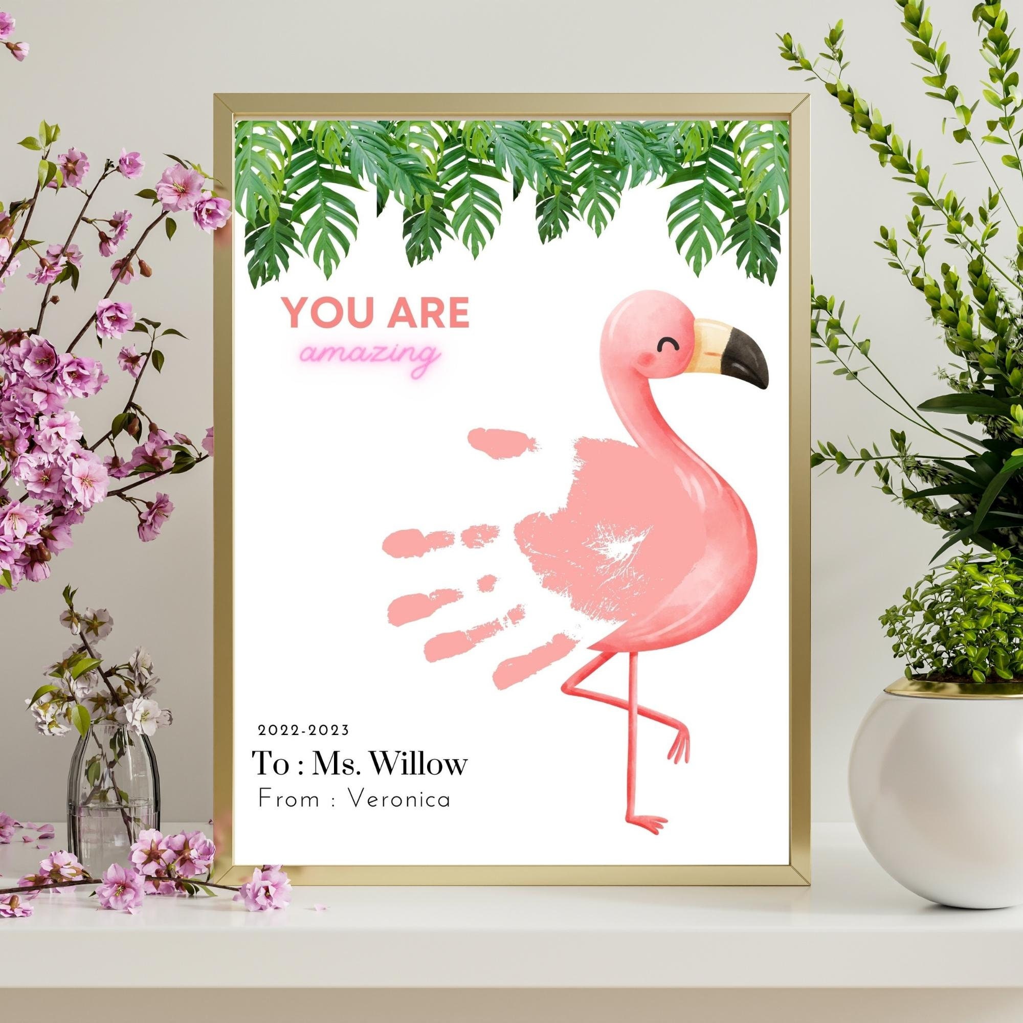 Teacher Appreciation Gift, Crafts for Kids, Handprint Flamingo Art ...