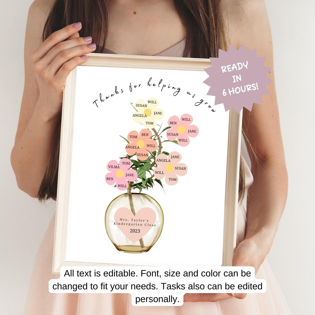 Personalized Teacher Class Gift Print: Flower Bouquet Keepsake (digital ...