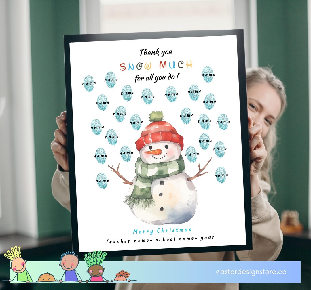 Christmas Teacher Appreciation Fingerprint, Snowman Thank You Teacher ...