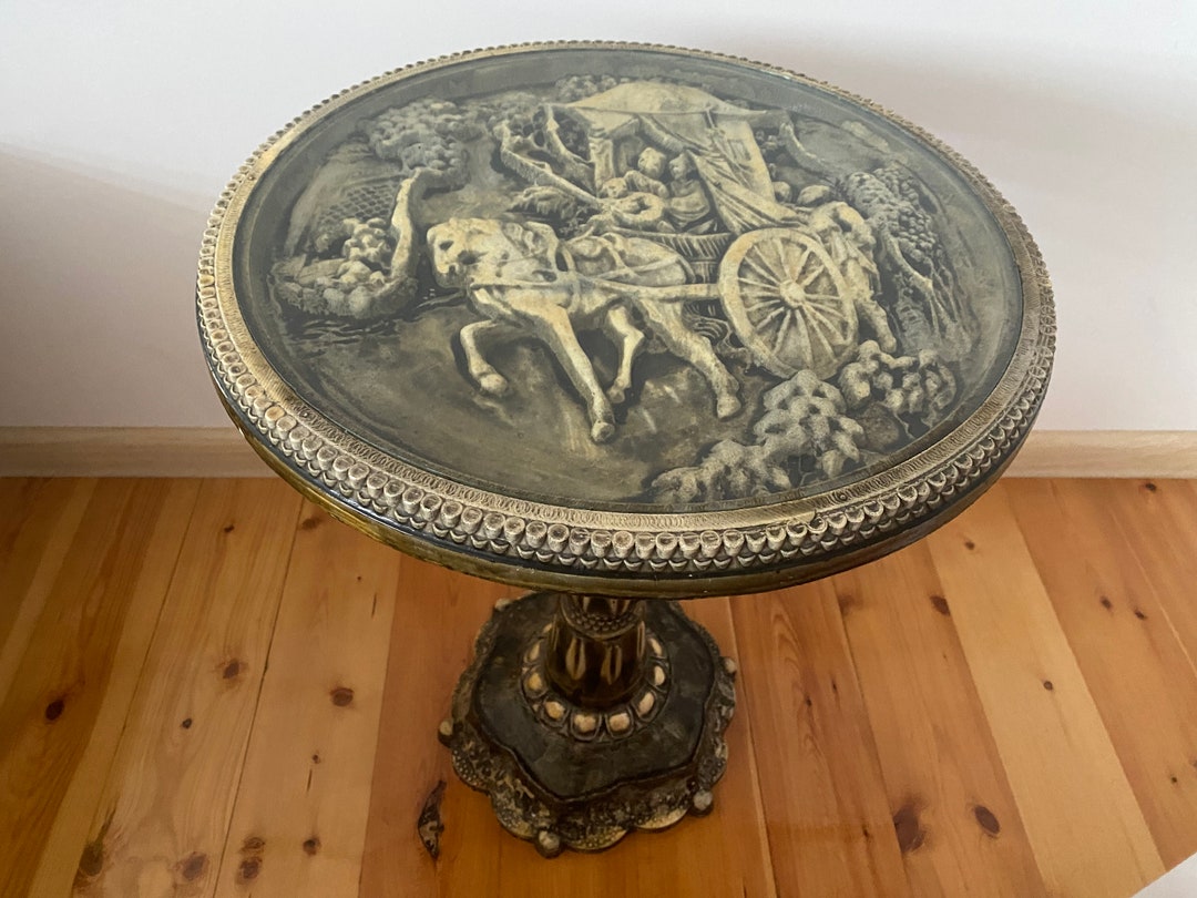 Round Coffee Table Antique Bone Resin Table Autentic - Etsy