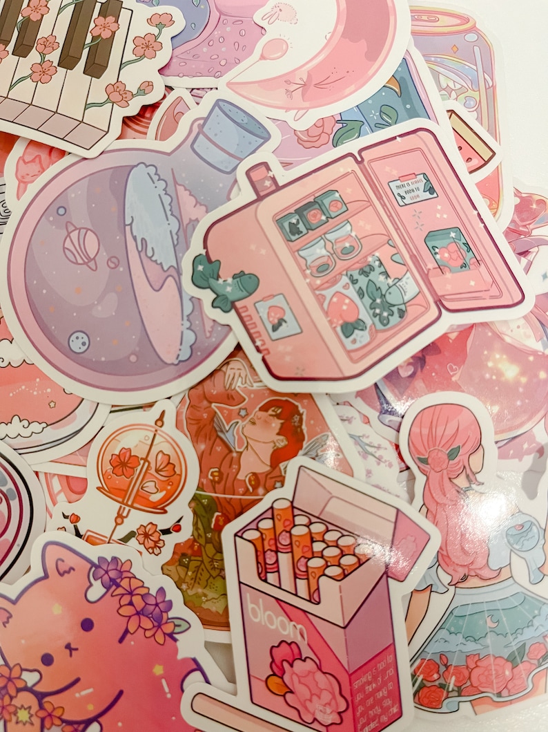 Pink Pastel Kawaii Stickers, Aesthetic Stickers, Cute Stickers, Girly ...