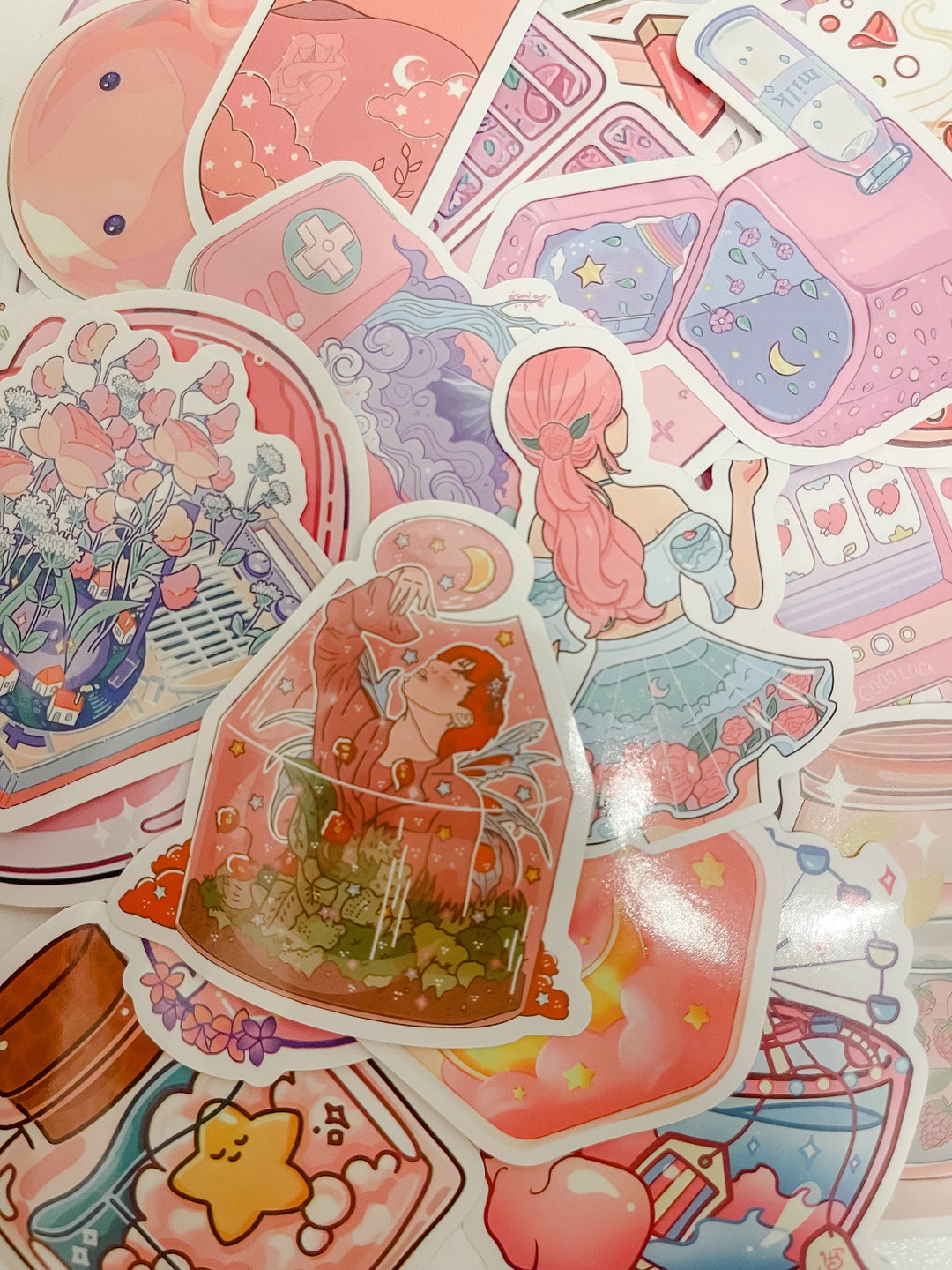 Pink Pastel Kawaii Stickers, Aesthetic Stickers, Cute Stickers, Girly ...