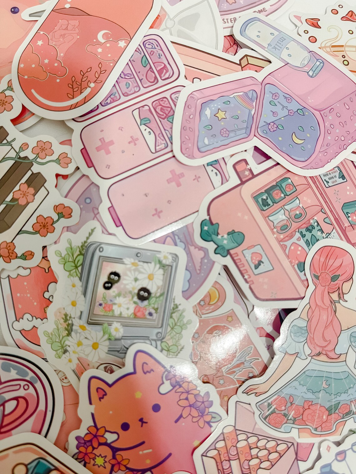 Pink Pastel Kawaii Stickers, Aesthetic Stickers, Cute Stickers, Girly ...