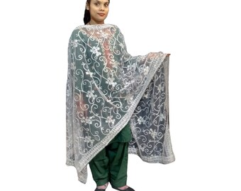 White and Silver Heavy Dupatta - Etsy