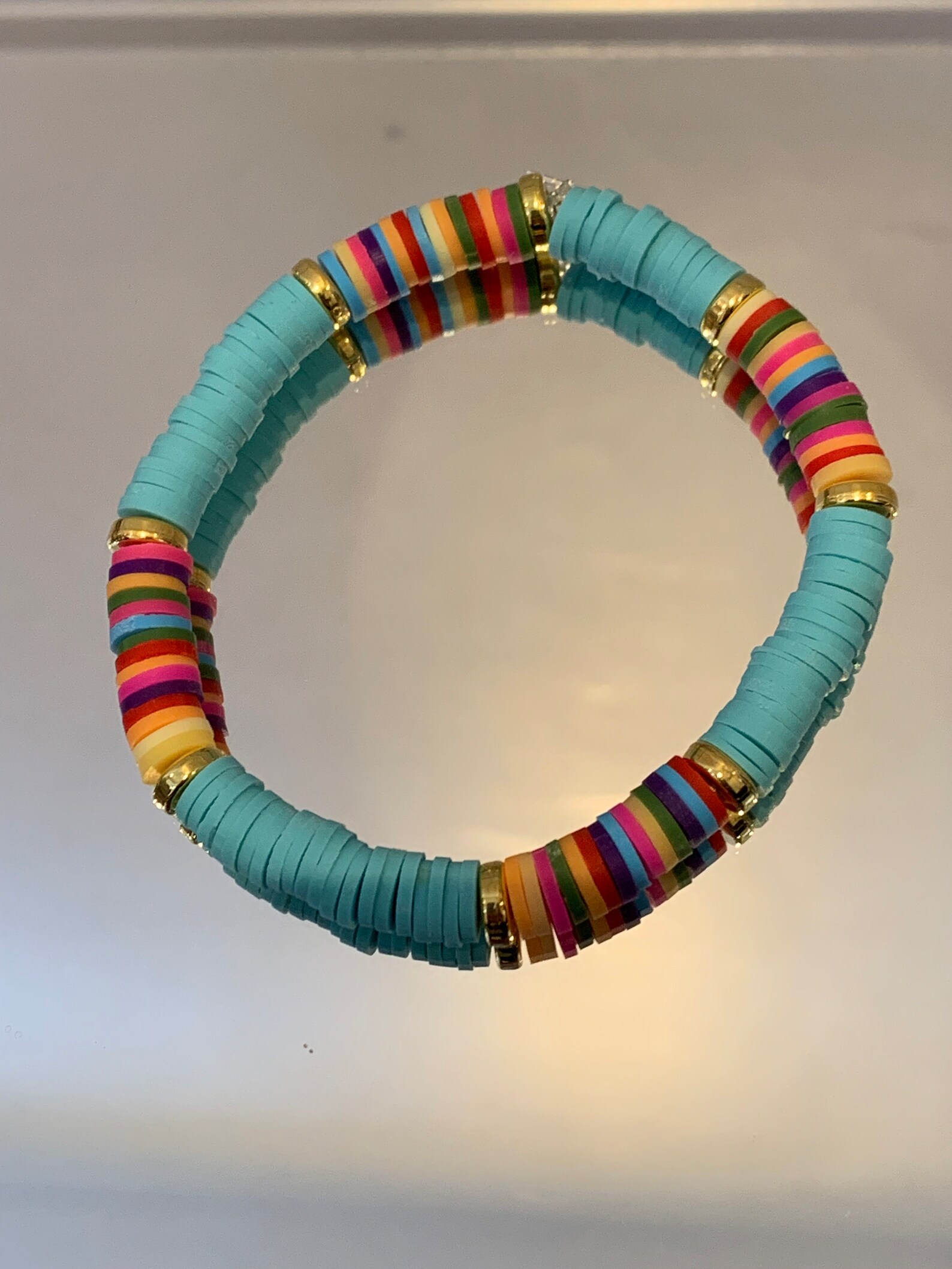 Handmade Blue and Colourful Clay Bead Bracelet (elastic) - Etsy